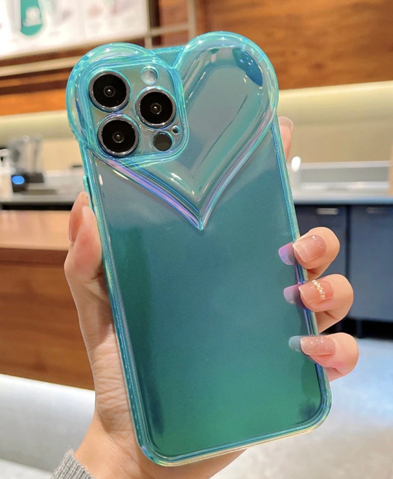 Gradient Phone Case Holographic Heart Transparent Phone Case - Etsy