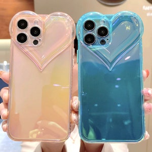 Gradient Phone Case, Holographic Heart Transparent Phone Case for ...