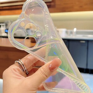 Gradient Phone Case, Holographic Heart Transparent Phone Case for ...