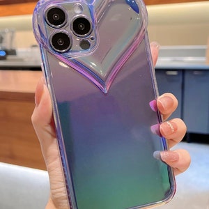 Gradient Phone Case, Holographic Heart Transparent Phone Case for ...