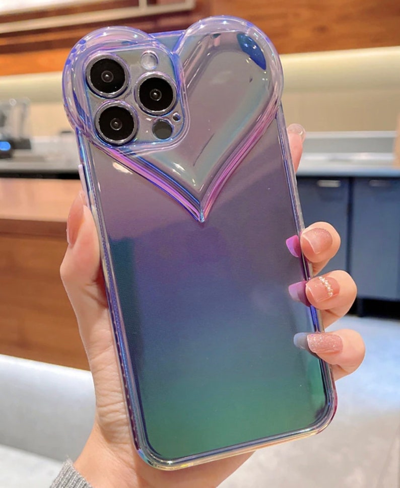 Gradient Phone Case Holographic Heart Transparent Phone Case - Etsy