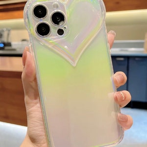 Gradient Phone Case, Holographic Heart Transparent Phone Case for ...