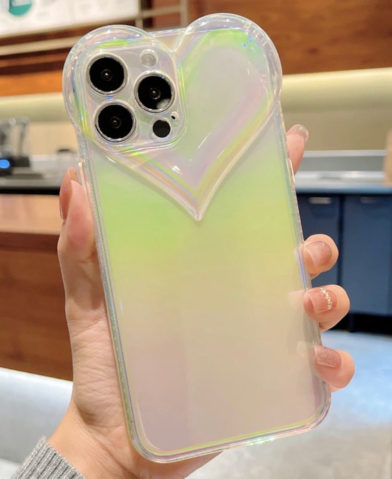 Gradient Phone Case Holographic Heart Transparent Phone Case - Etsy