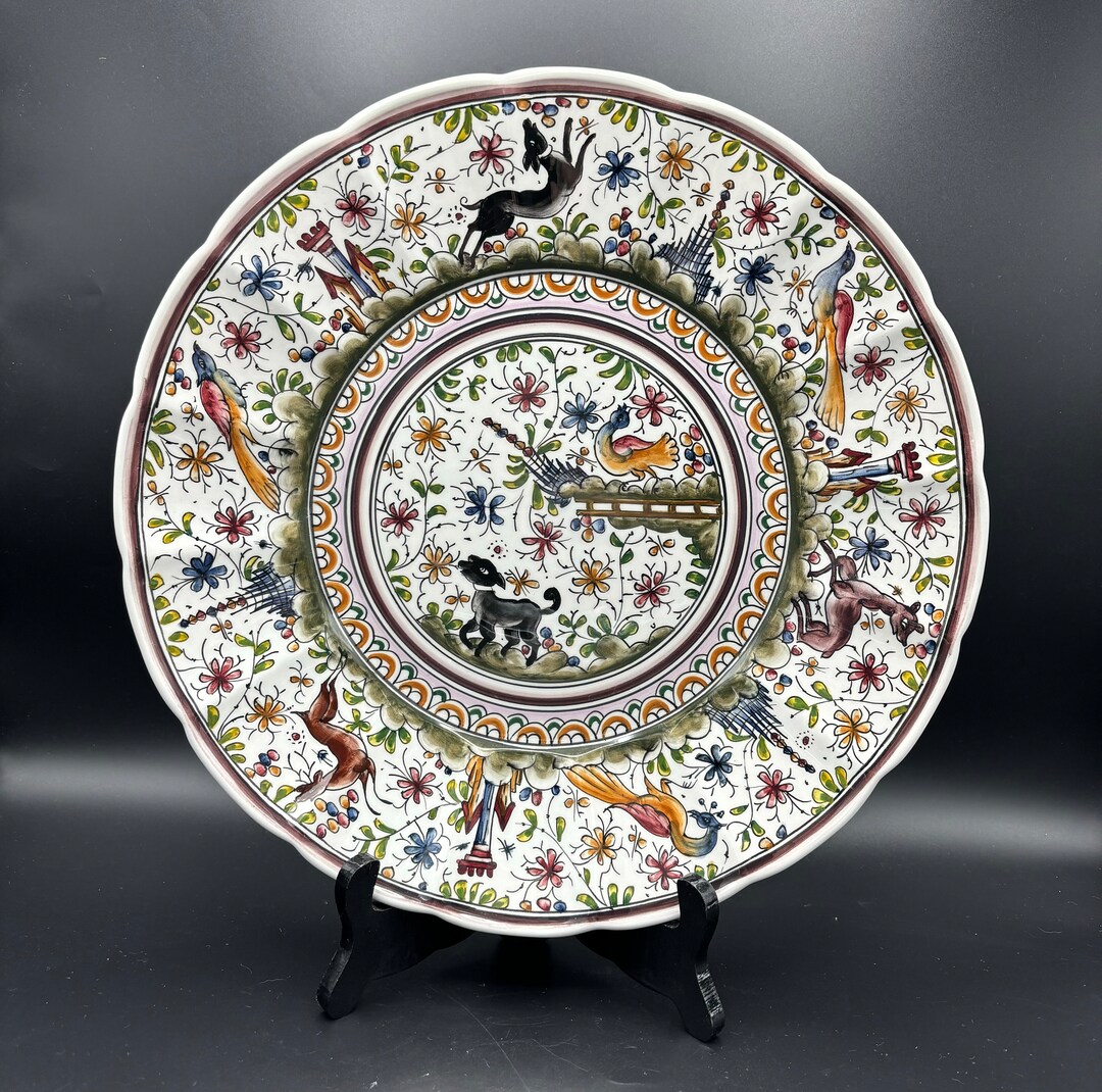 Large Hand Painted Serving Platter/decorative Plate, Portugal, Fantasy ...