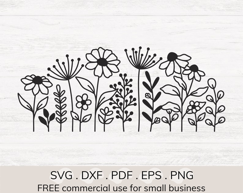 Wildflowers Svg Floral Line Art Svg Flower Garden Svg Boho | Etsy