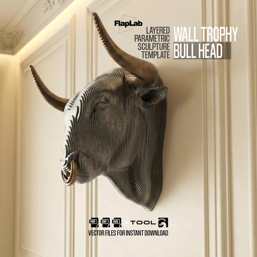 Parametric Bull Wall Art SVG 3D Layered Sculpture Laser Cut Files DXF ...