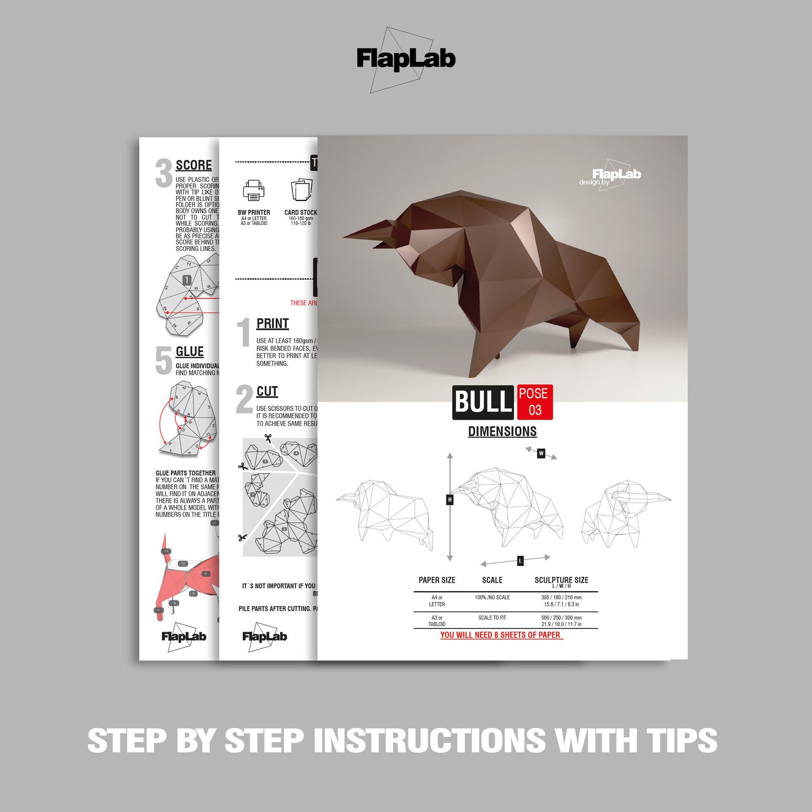 Paper Craft Bull, DIY Bull Model, Low Poly Bull Character, Origami ...