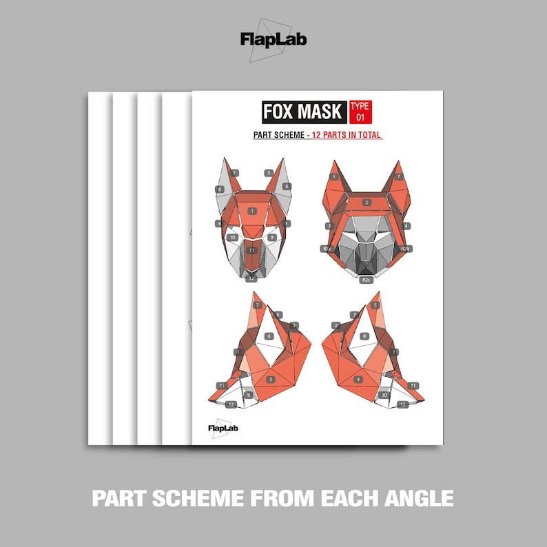 Paper Craft Fox Mask Printable Template Pdf Svg Dxf Low - Etsy