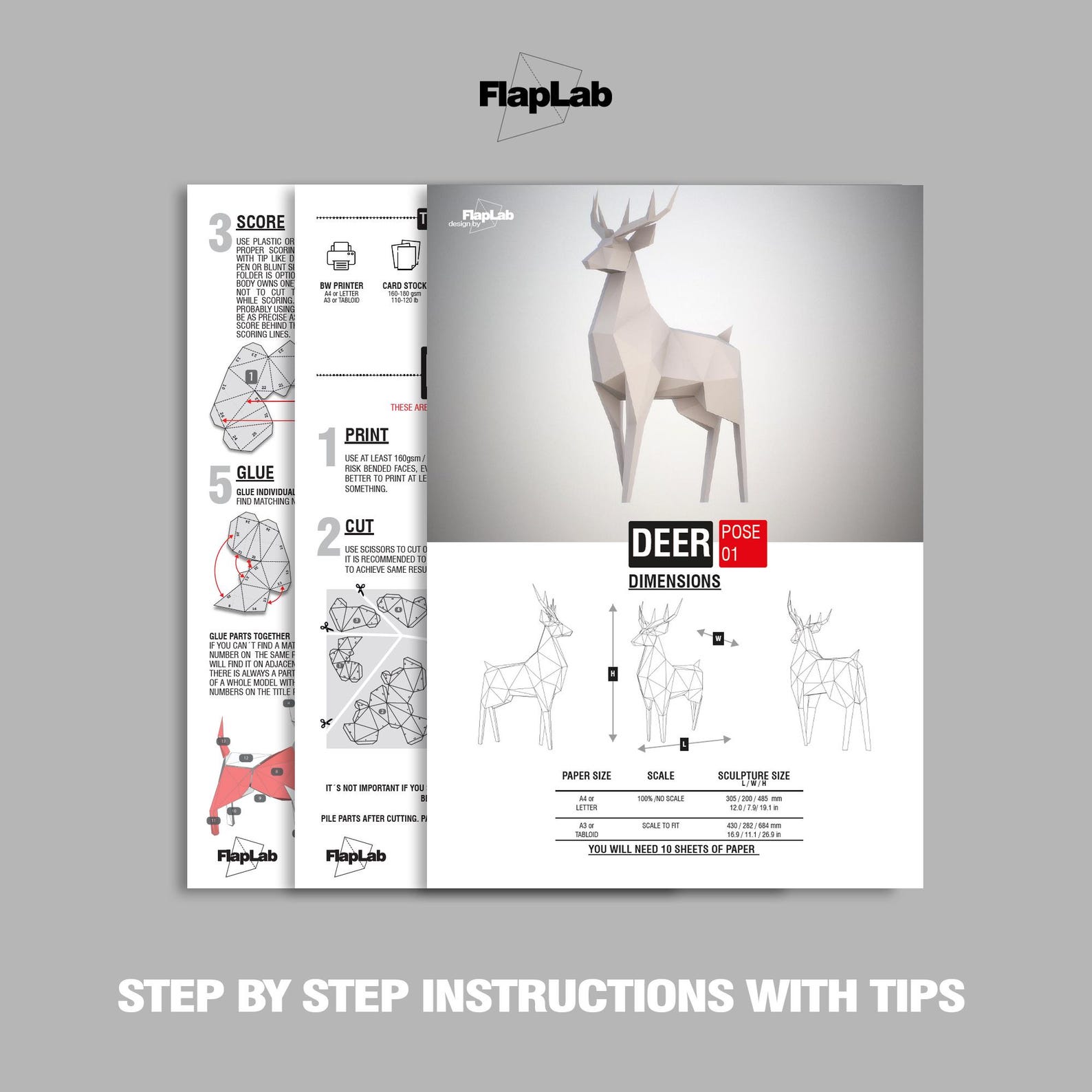 DIY Papercraft Deer Model: Low Poly Sculpture Template (digital ...