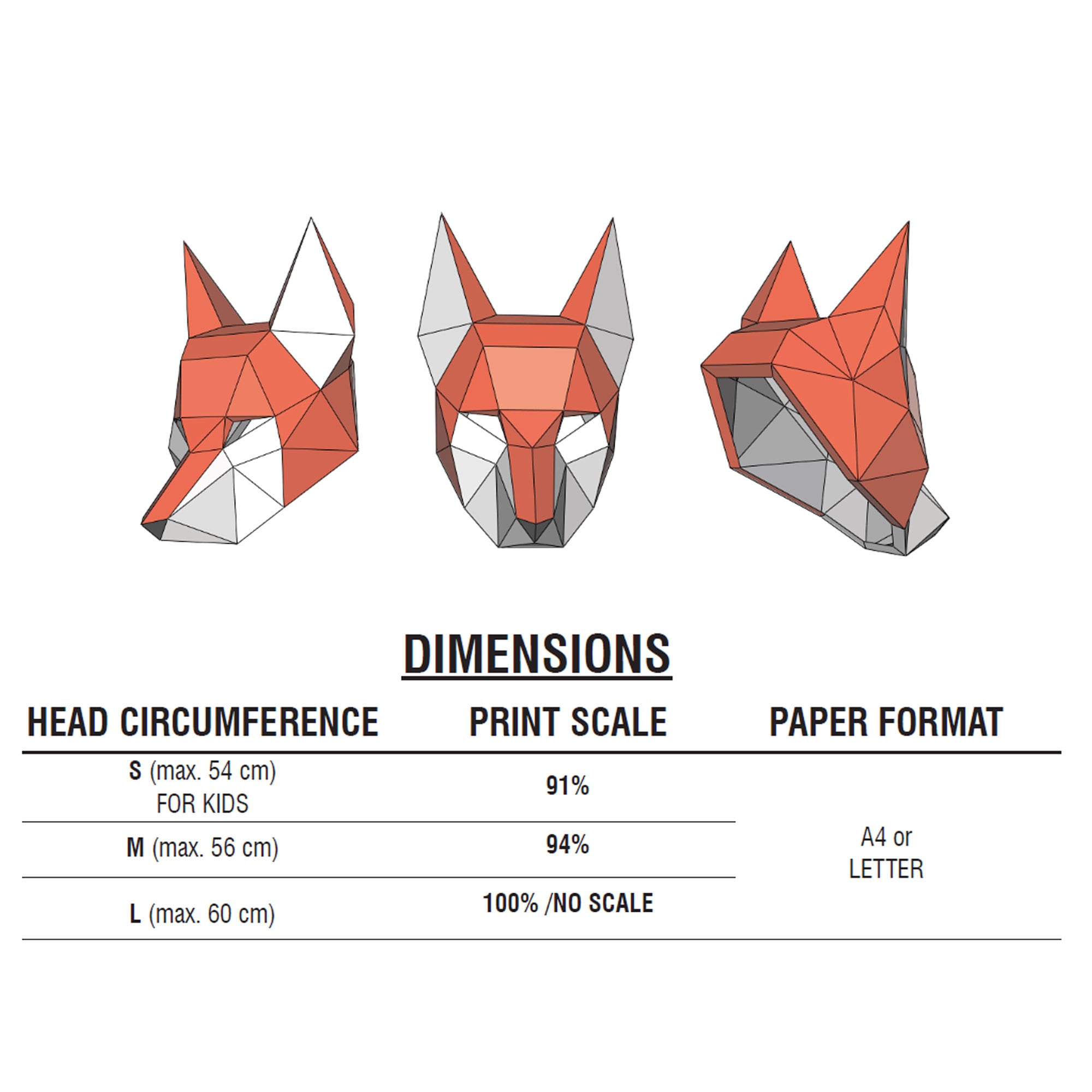 Low Poly Fox Mask 3D Papercraft Template (PDF, SVG, DXF) - Etsy