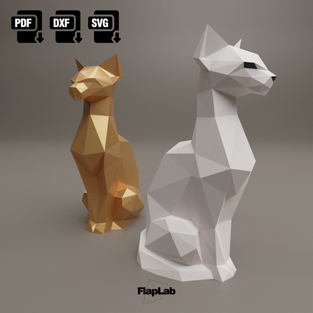 DIY Paper Craft Cat, Sitting Cat Model, Low Poly Cat, Cat Character ...