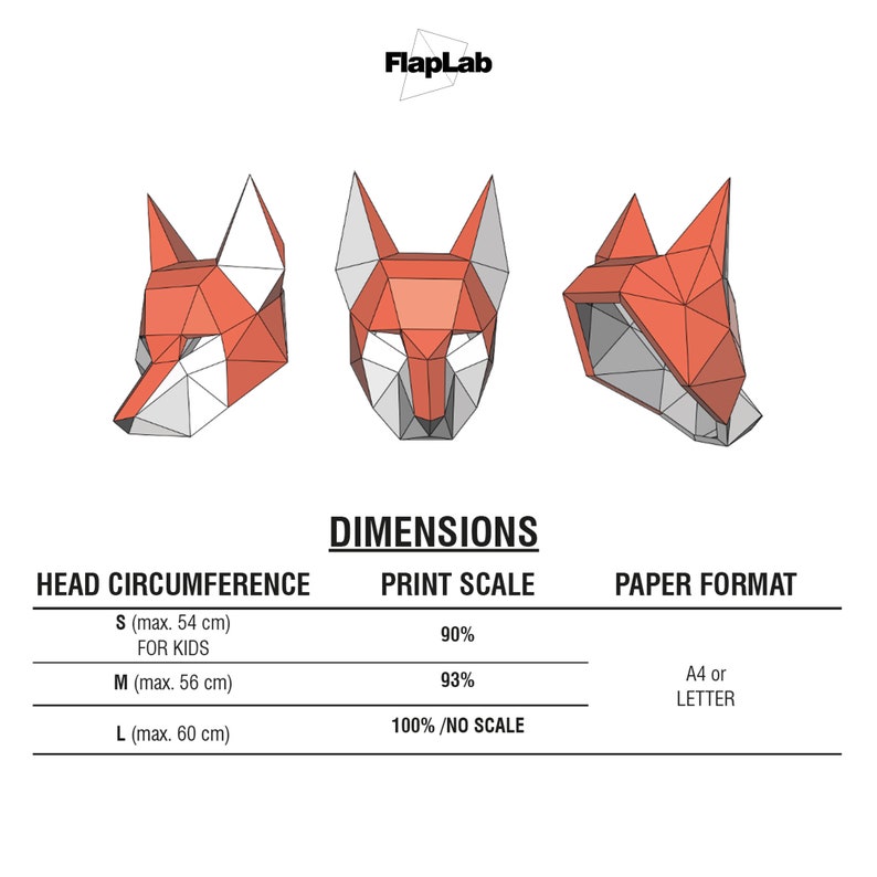 Paper Craft Fox Mask Printable Template Pdf Svg Dxf Low - Etsy