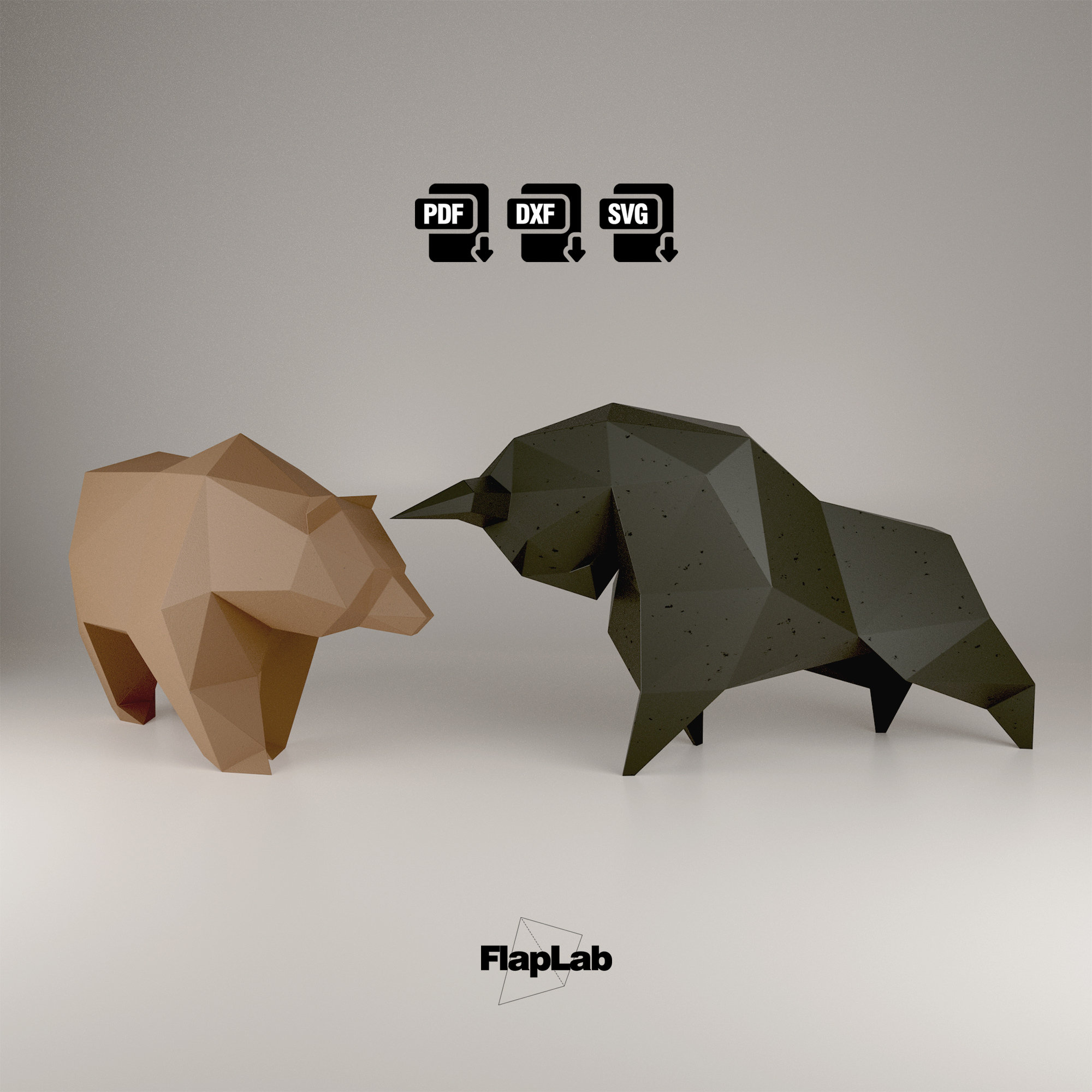 DIY Papercraft Bull and Bear Set: Low Poly Origami Models (digital ...