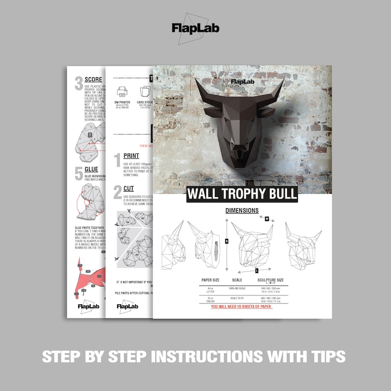 Low Poly Bull Trophy: 3D Papercraft Wall Decor (digital Patterns ...