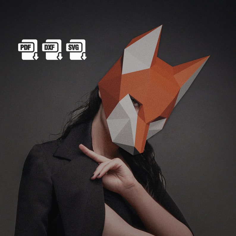 Paper Craft Fox Mask Printable Template Pdf Svg Dxf Low - Etsy