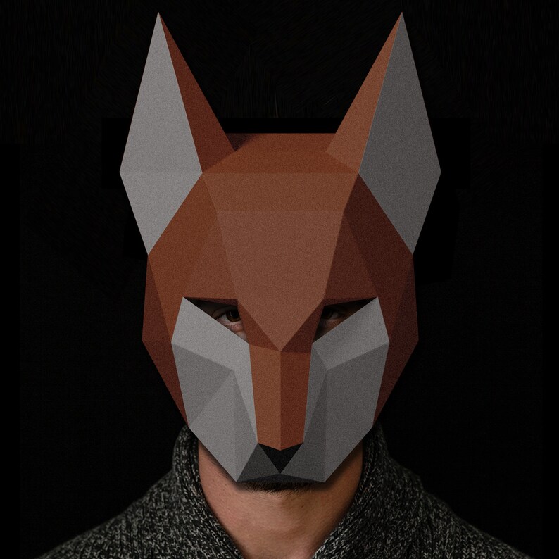 Paper Craft Fox Mask Printable Template Pdf Svg Dxf Low - Etsy