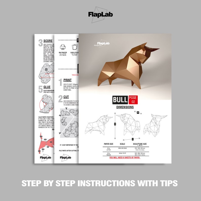 DIY Paper Craft Bull Bull Model Low Poly Bull Character - Etsy