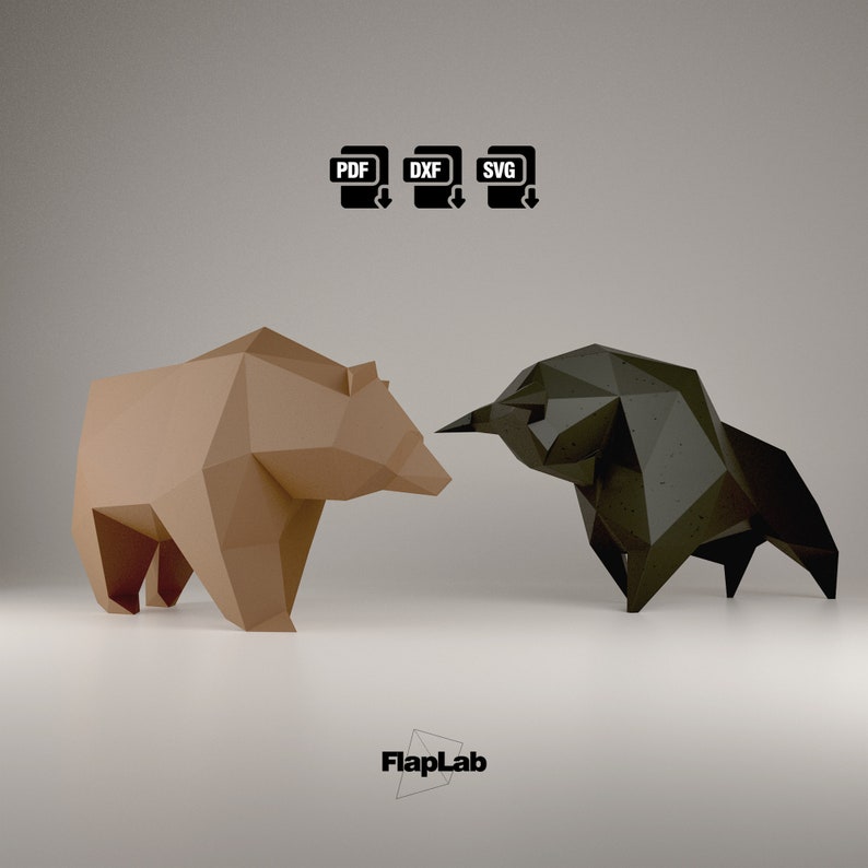 DIY Papercraft Bull and Bear Set: Low Poly Origami Models (digital ...