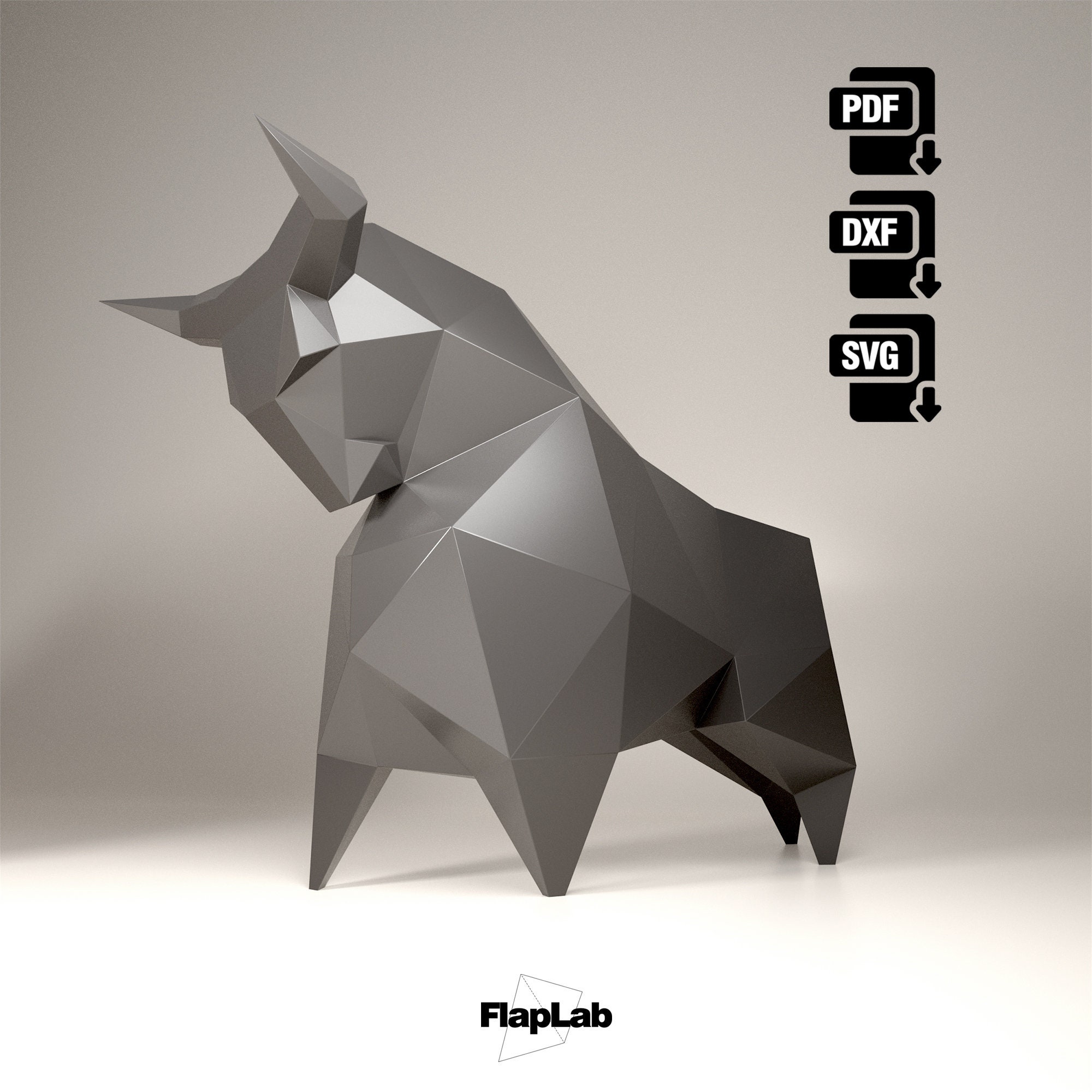 3D Papercraft Bull Sculpture, DIY Home Decor (digital Download - Svg ...