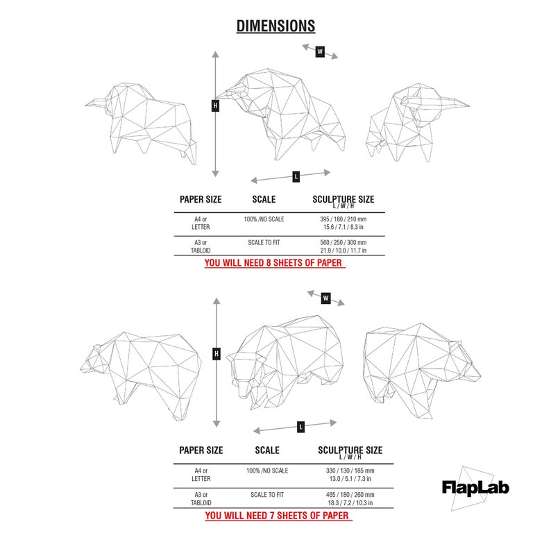 DIY Papercraft Bull and Bear Set: Low Poly Origami Models (digital ...
