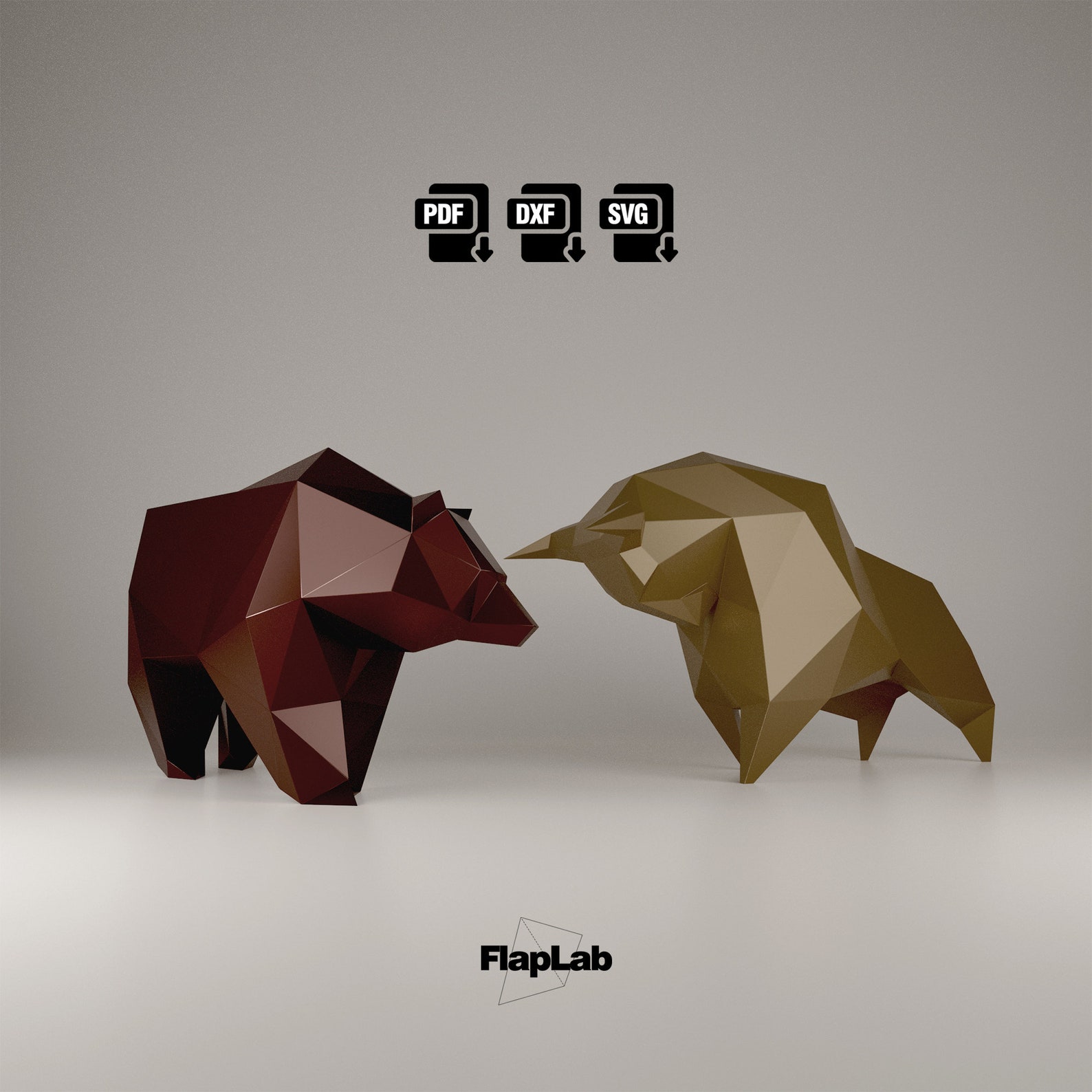 DIY Papercraft Bull and Bear Set: Low Poly Origami Models (digital ...