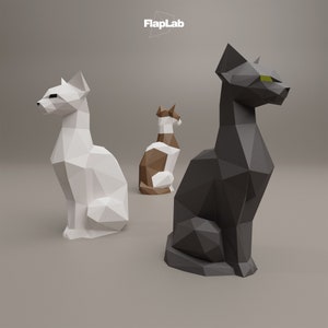 DIY Paper Craft Cat, Sitting Cat Model, Low Poly Cat, Cat Character ...