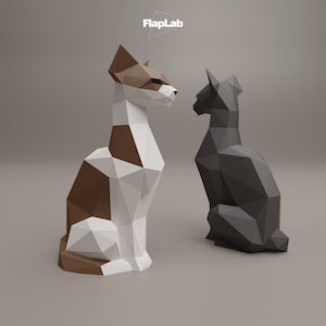 DIY Paper Craft Cat, Sitting Cat Model, Low Poly Cat, Cat Character ...