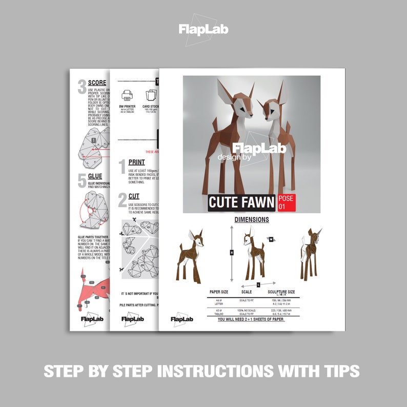 Papercraft Fawn Cute Fawn Animal Digital Patterns Low Poly - Etsy