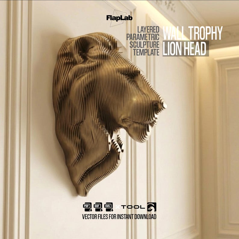 Lion Parametric Sculpture | 3D Wall Trophy Cut Pattern (digital ...