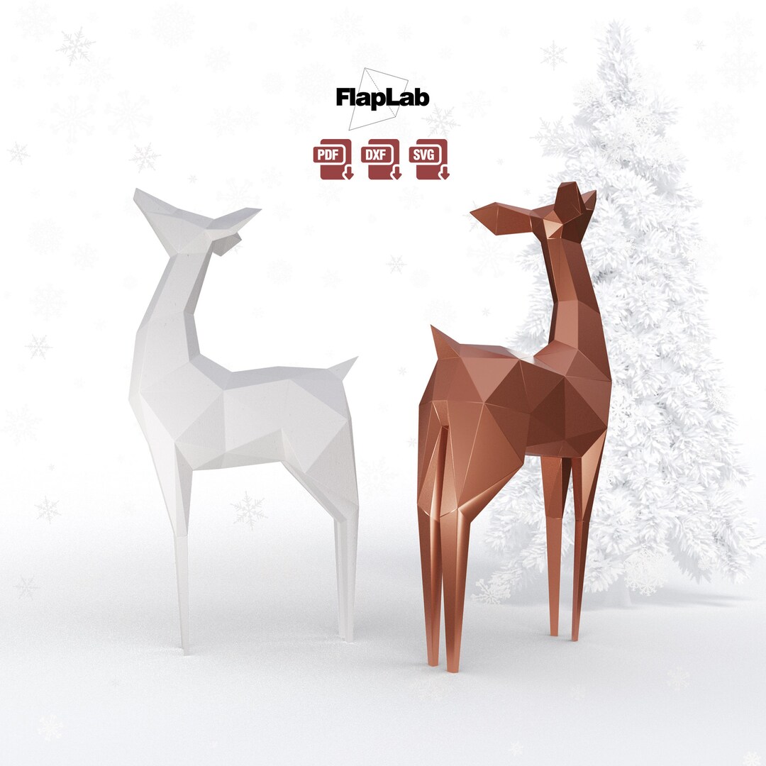 DIY Papercraft Christmas Decoration Deer Doe Sculpture, Low Poly Doe ...