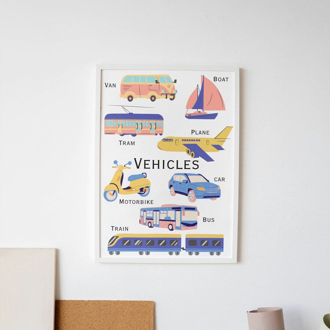 Vehicles Learning Poster / Sheet Kids Learning Aid Print at Home ...