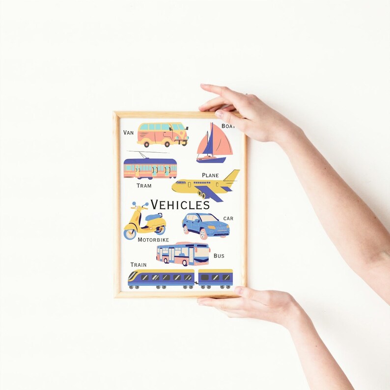 Vehicles Learning Poster / Sheet Kids Learning Aid Print at Home ...