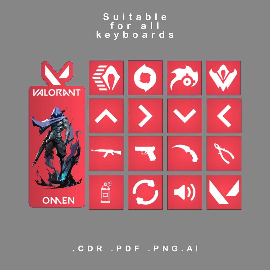 Valorant Omen Keycaps Sticker Valorant Game Skill Keycaps Sticker Set ...