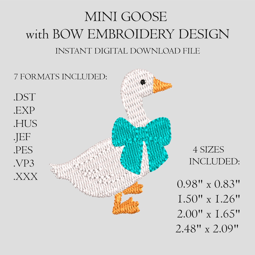 Mini Goose With Bow Embroidery Design - 4 Sizes - Silly Goose Machine ...