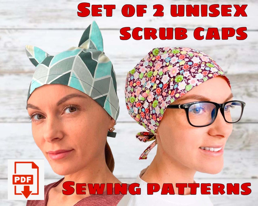 Set of 2 Unisex Scrub Caps Style#7 and Cat Ears Scrub Cap Sewing ...