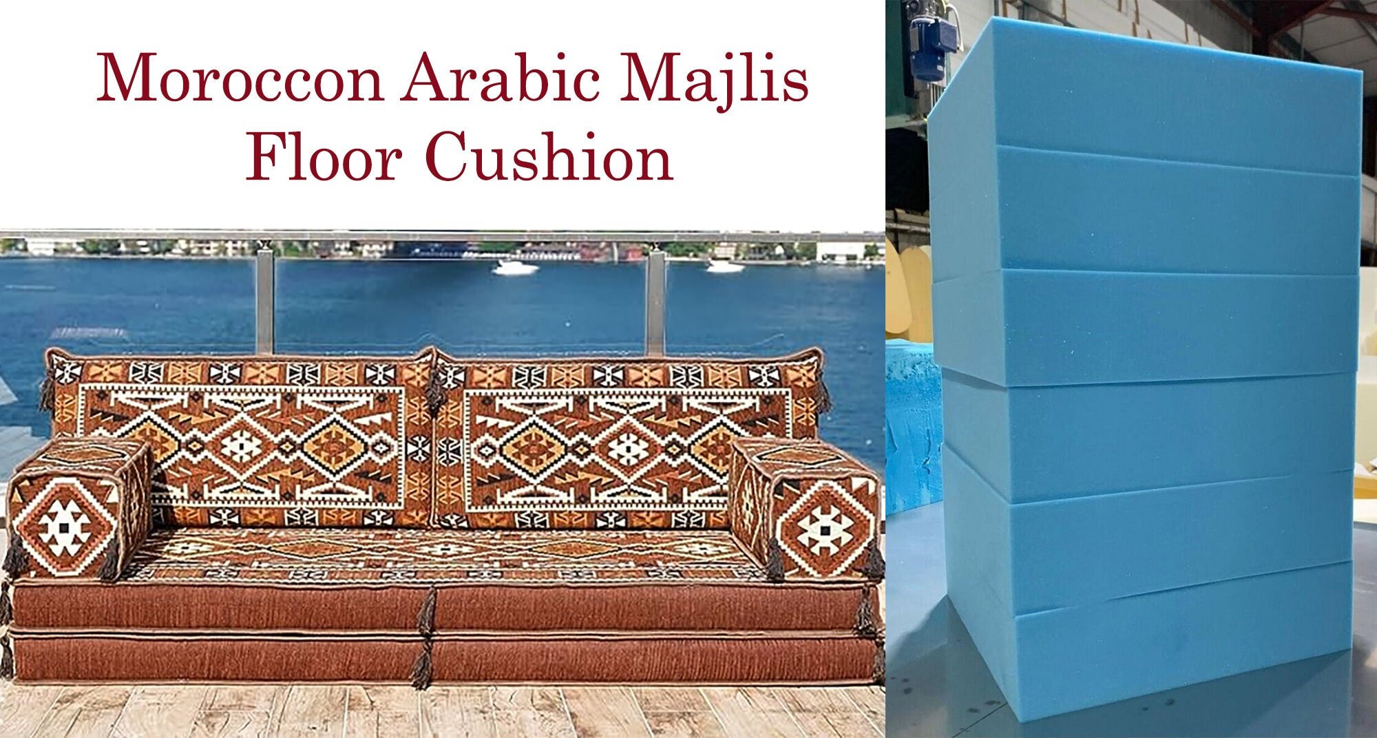 Moroccan Arabic Majlis Floor Seating Cushion, High Density Blue Foam ...