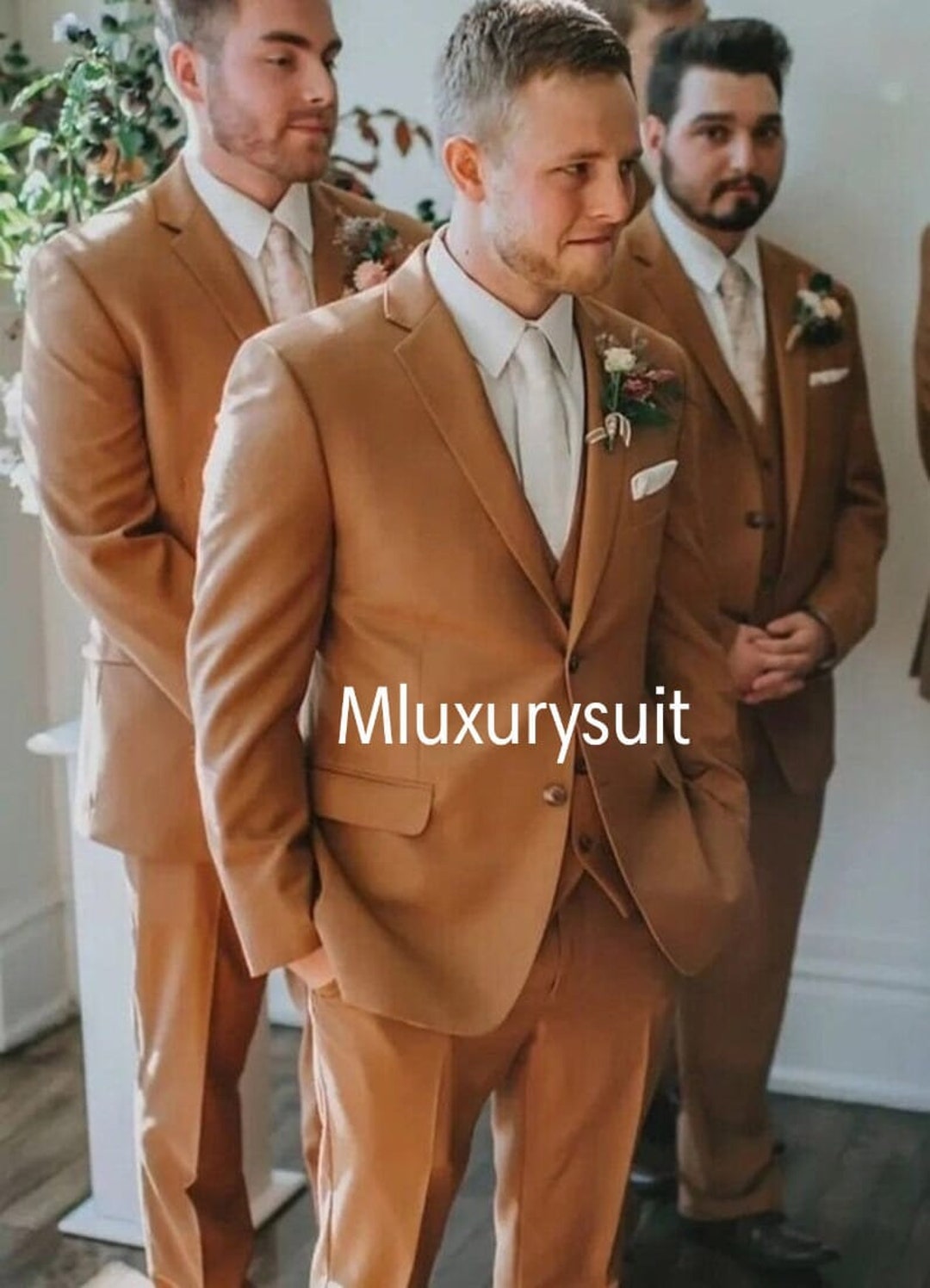 Party Wear Suit for Men's, Rust 3 Piece, Wedding Wear Suit, Elegant ...
