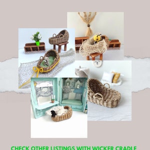 1:12 Scale Dollhouse Wicker Cradle With Ruffles - Miniature Nursery - Etsy