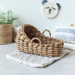 1:12 Scale Dollhouse Wicker Cradle With Ruffles - Miniature Nursery - Etsy