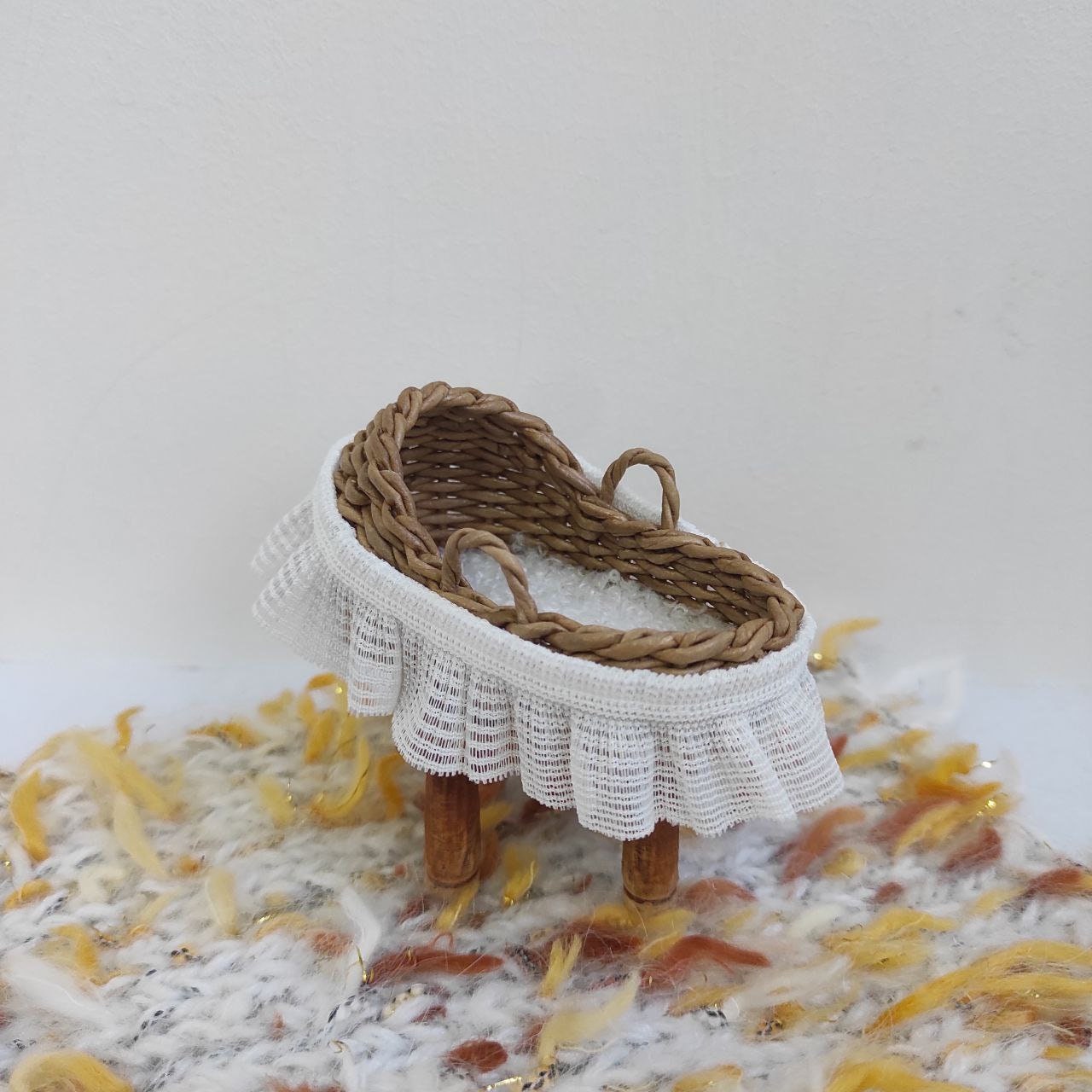 1:12 Scale Dollhouse Wicker Cradle With Ruffles - Miniature Nursery - Etsy