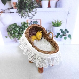 1:12 Scale Dollhouse Wicker Cradle With Ruffles - Miniature Nursery - Etsy