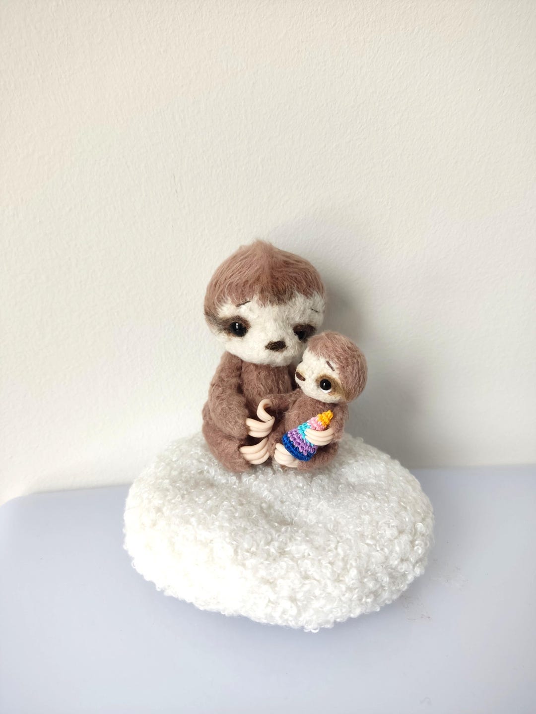 Ready to Ship Mini Brown Sloth With Baby Sloth Dollhouse Miniature ...
