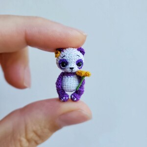 Custom Micro Purple Panda With Sunflower Dollhouse Miniature Tiny Panda ...