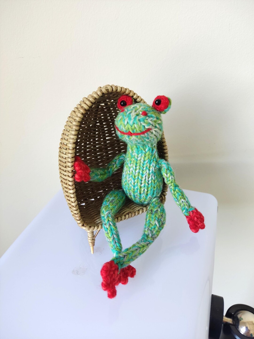 Stuffed Funny Frog. Kawaii Toy Frog. Knitted Doll Frog With Wicker ...