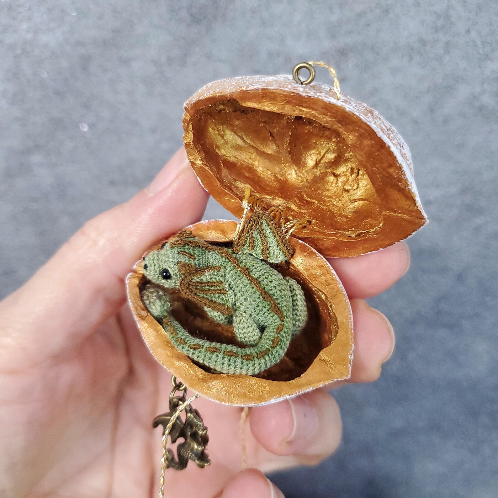 Custom Crochet Micro Dragon in Walnut Shell: Miniature Collectible ...