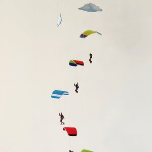Skydiving Neutral Baby Mobile With 5 Skydivers, Nursery Decor, Gender ...