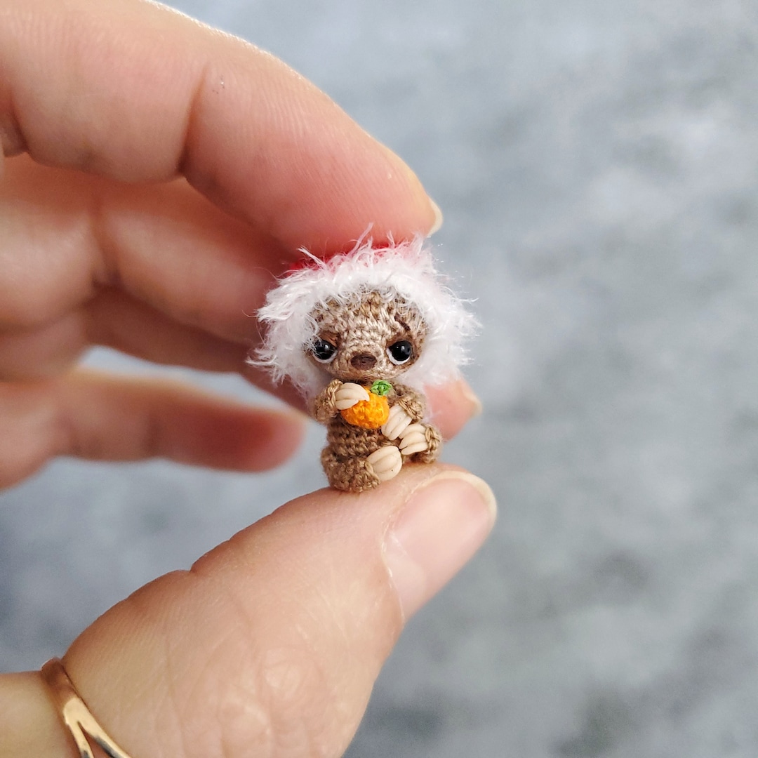 Custom Micro Sloth in a Red Gnome Cap. Dollhouse Miniature Tiny Sloth ...