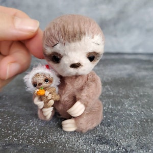 Custom Micro Sloth in a Red Gnome Cap. Dollhouse Miniature Tiny Sloth ...