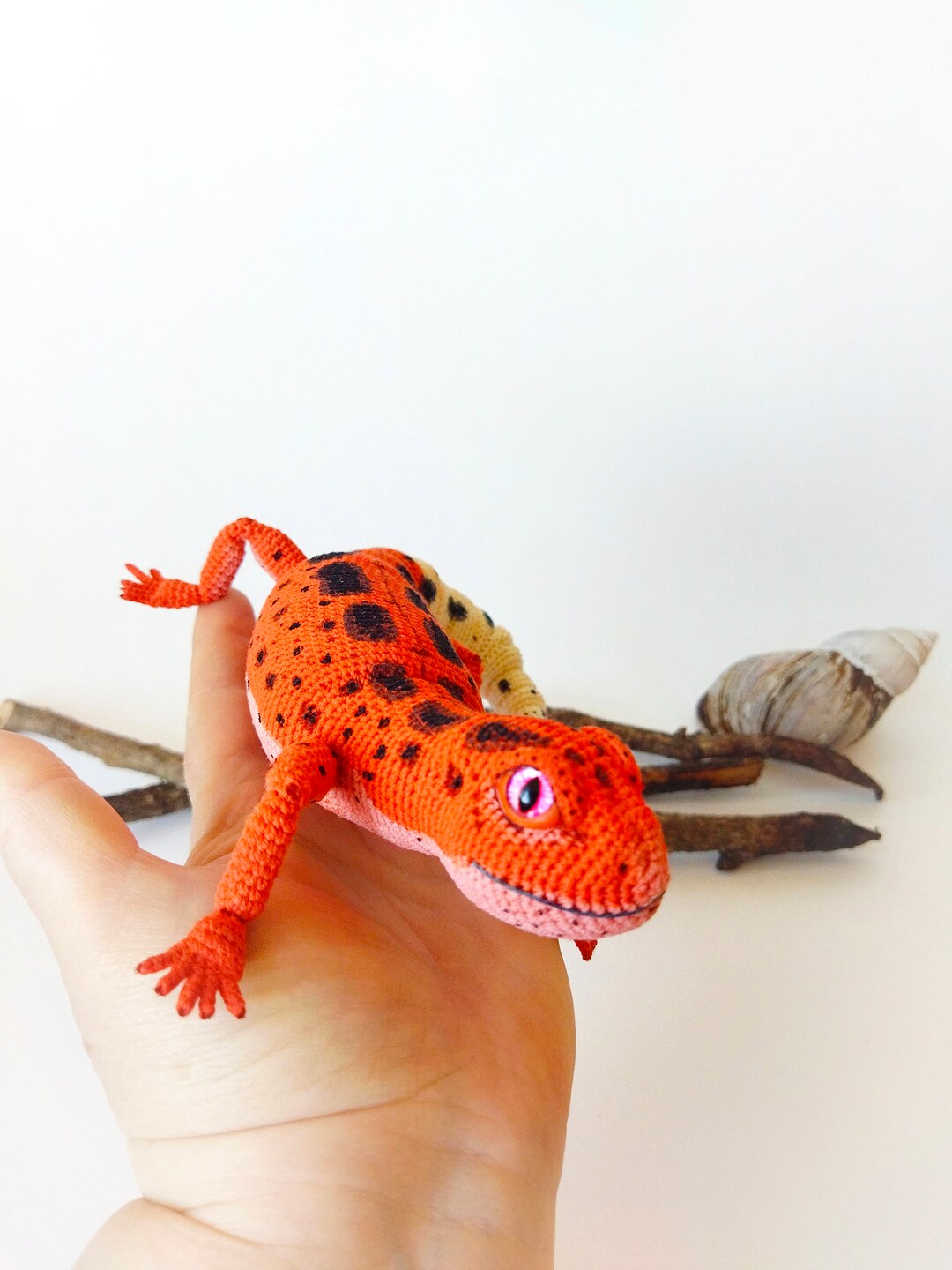 Leopard Gecko Animal Toy. Coral Crocheted Figurine Lizard Gecko ...