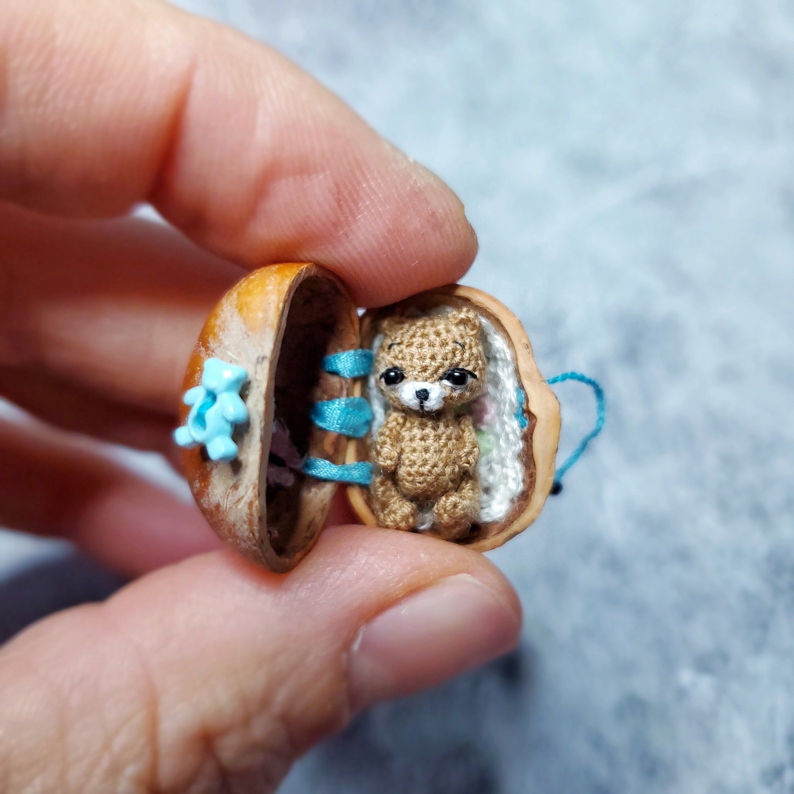 Custom Extremely Micro BEAR in Shell of Natural Forest Nuts hazelnuts ...
